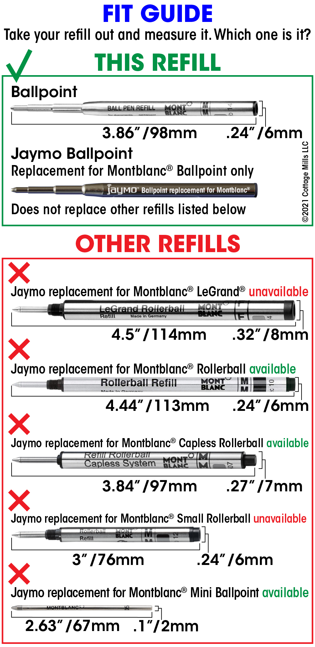 Montblanc Compatible Ballpoint Pen Refill - Cottage Mills